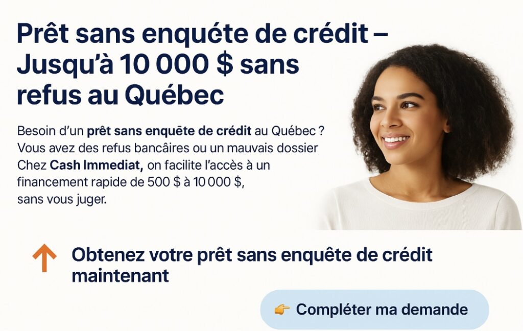 Prêt sans Enquête de Crédit – Jusqu’à 10 000 $ | Cash Immediat